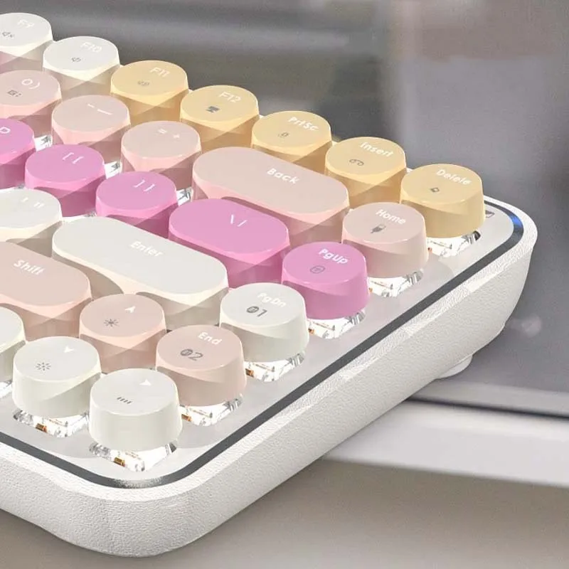 AJAZZ-K840T-84-Key-Pink-Keycaps-Korean-Style-Bluetooth-Wireless ...
