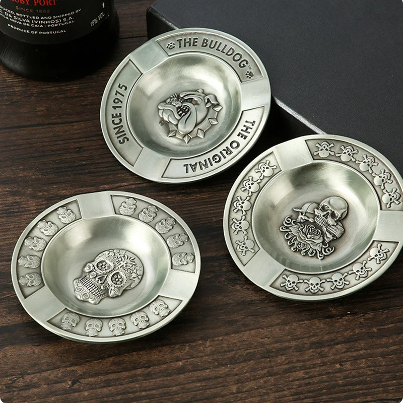 Vintage-Zinc-Alloy-Cigar-Ashtray-Skull-Dog-Pattern-Ash-Slot-Home-Living ...