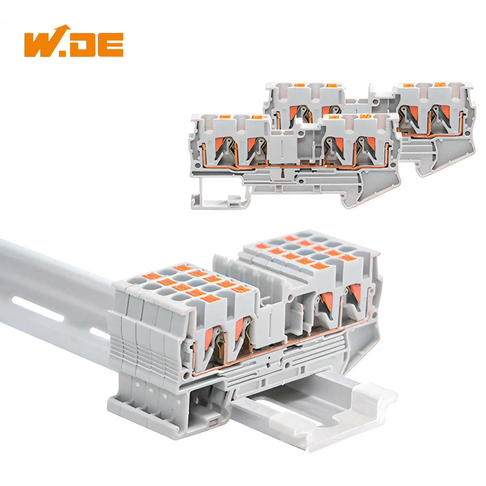 10Pcs Din Rail Terminal Block PT4-QUATTRO 4 Conductor Push In Spring ...