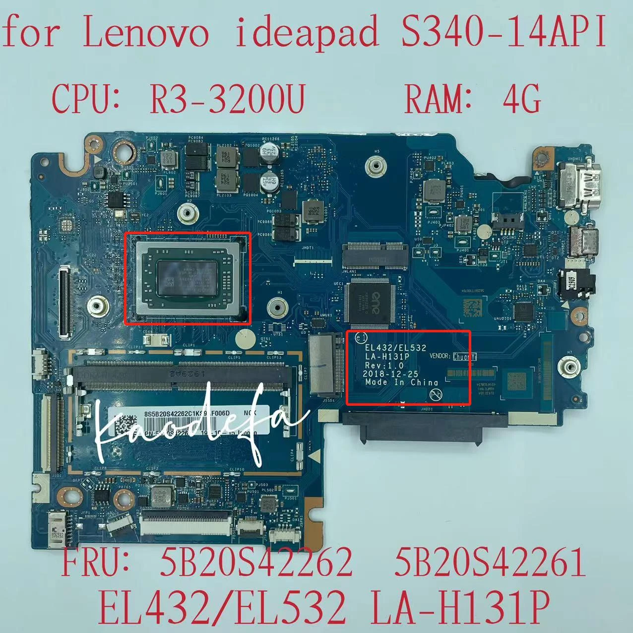 LA H131P for Lenovo Ideapad S340 14API Laptop Motherboard CPU:R3 3200U ...