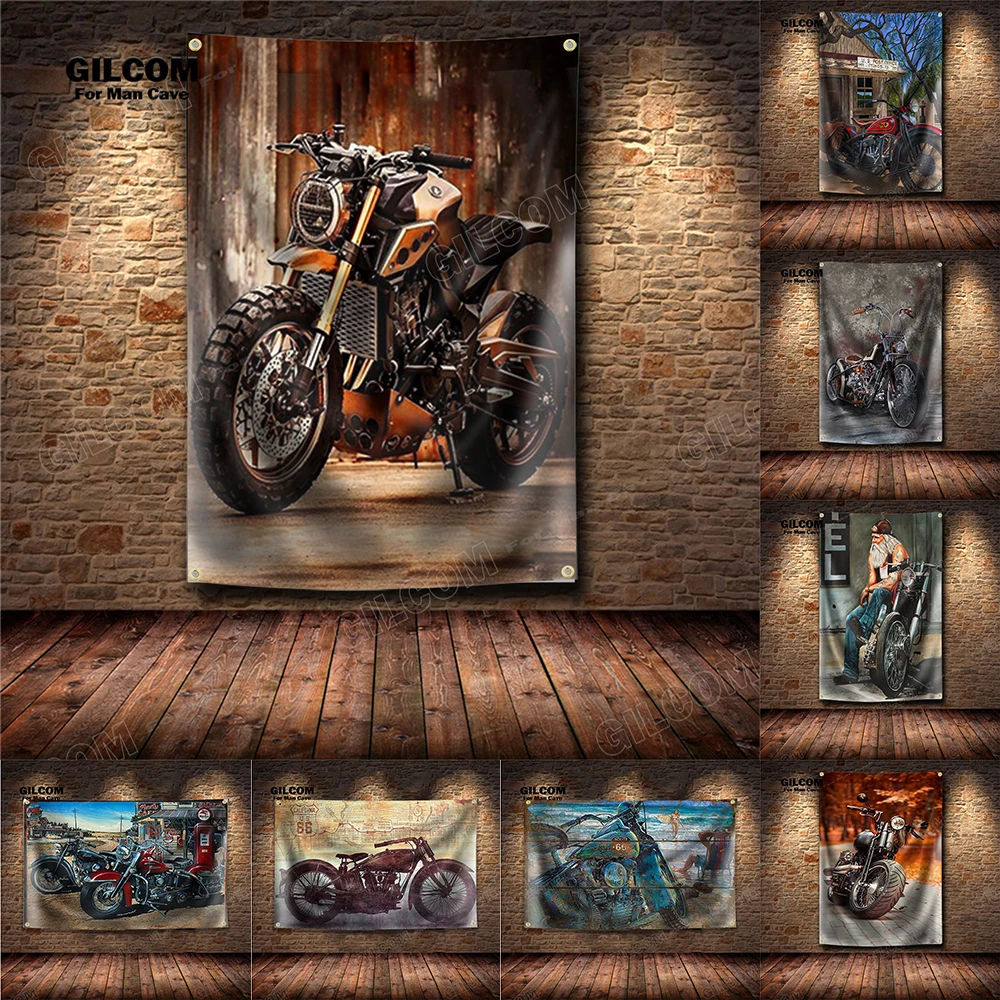 Retro-Motorcycle-Cars-Banner-Flag-Automobile-Motor-Vehicle-Poster-Wall ...