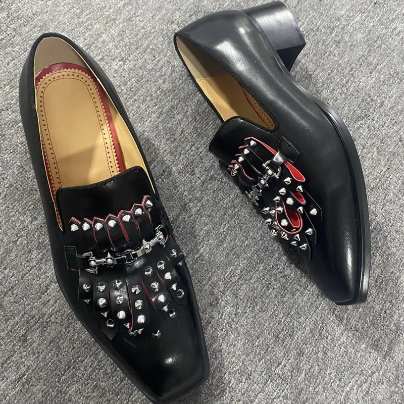 New-Men-Spike-Shoes-Genuine-Leather-Tassel-Loafers-Luxury-Fashion-Mens ...