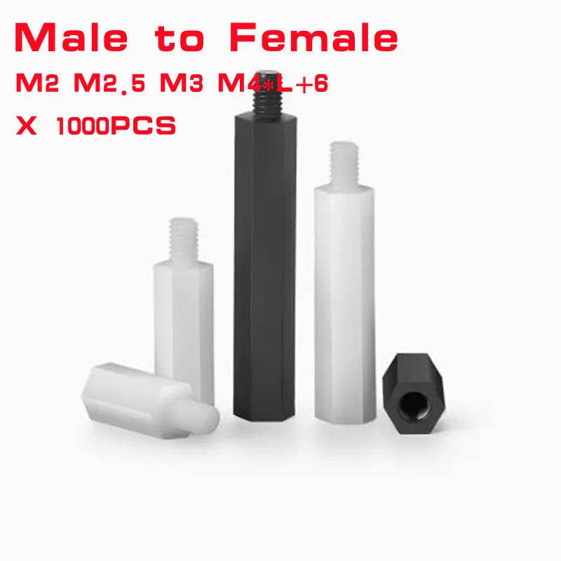 500-1000PCS-Hex-standoff-M2-M2-5-M3-M4-L-6-white-or-Black-Nylon ...