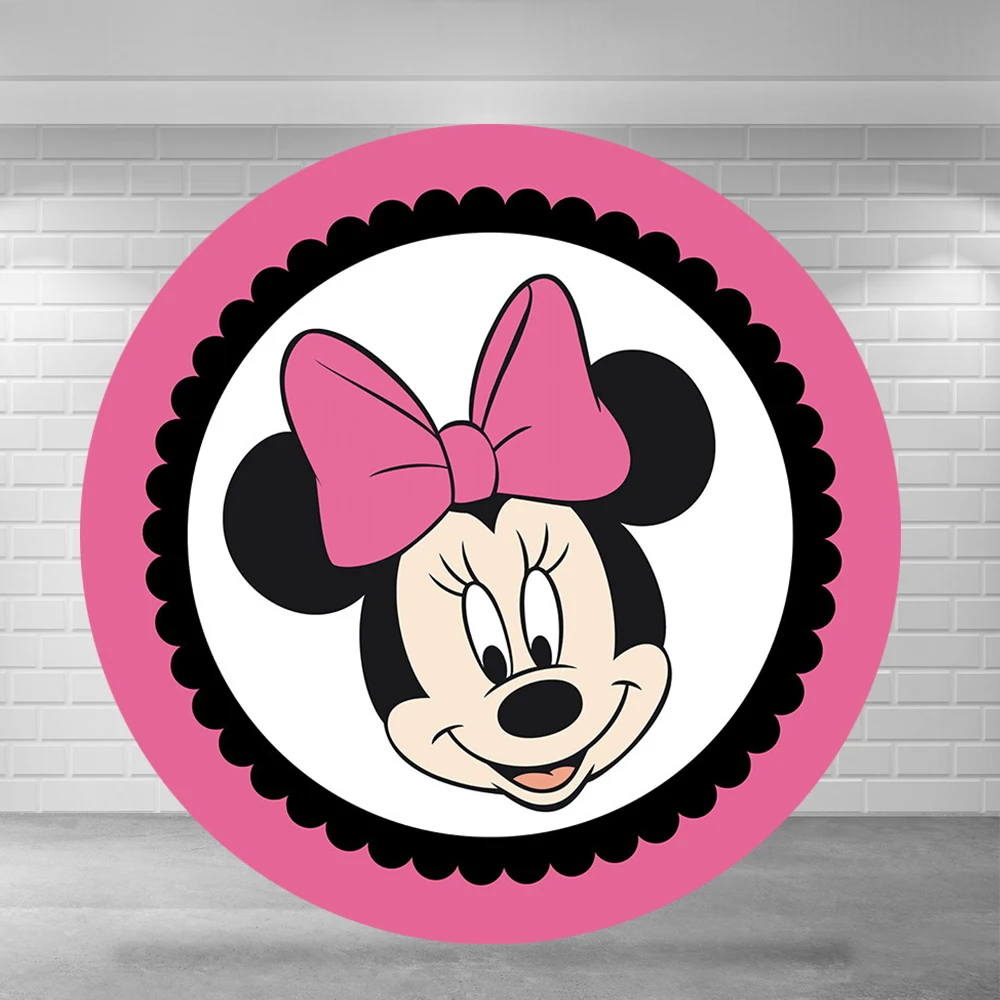 Fondo redondo con cabeza de Minnie Mouse rosa para niños, cartel para ...