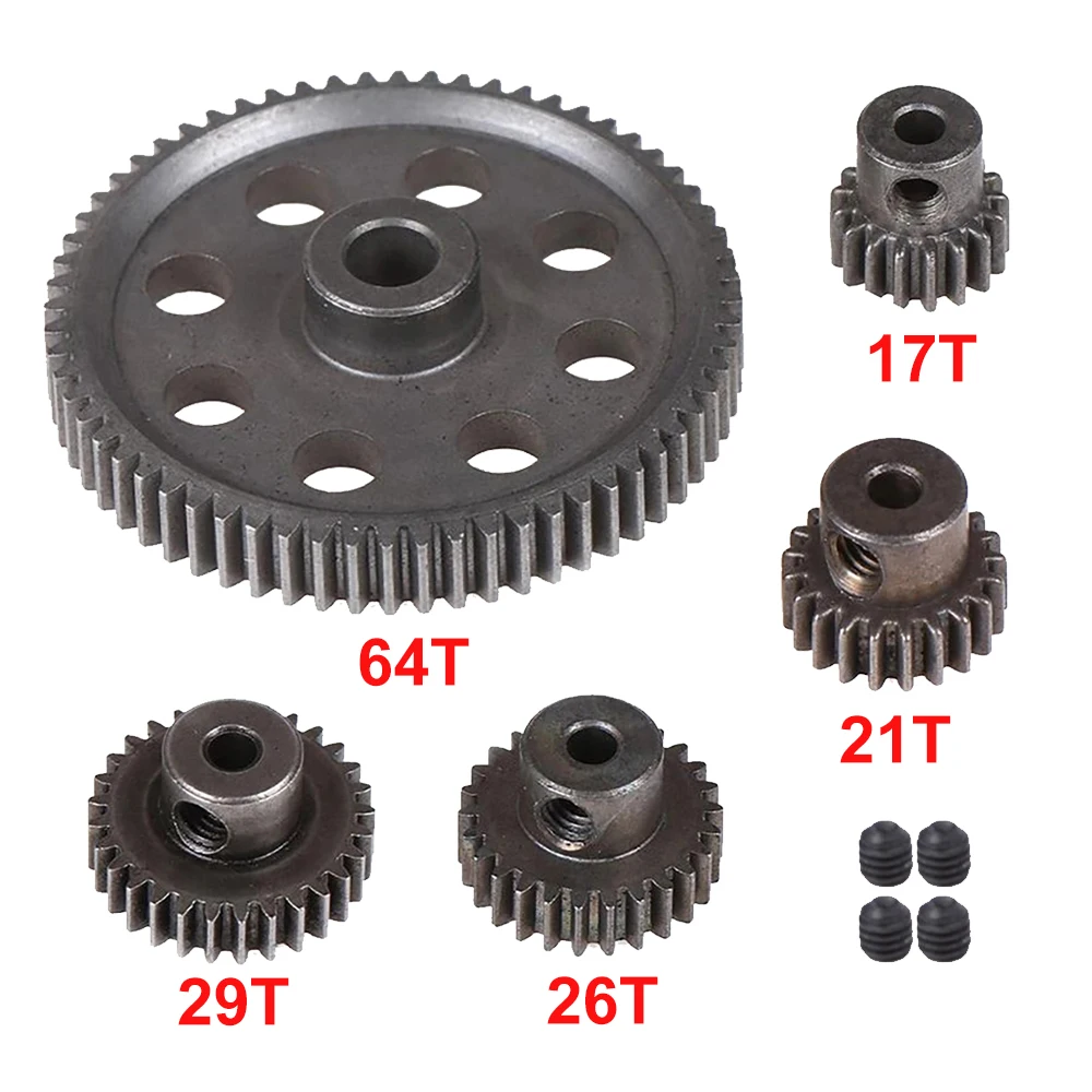 1Set-11184-Metal-Diff-Main-Gear-64T-11181-Motor-Pinion-Gears-17T-21T ...
