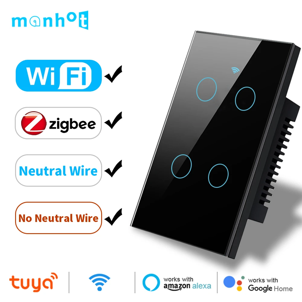 Tuya Smart WiFi/Zigbee Light Touch Switch Neutral Wire &No Neutral Wire ...