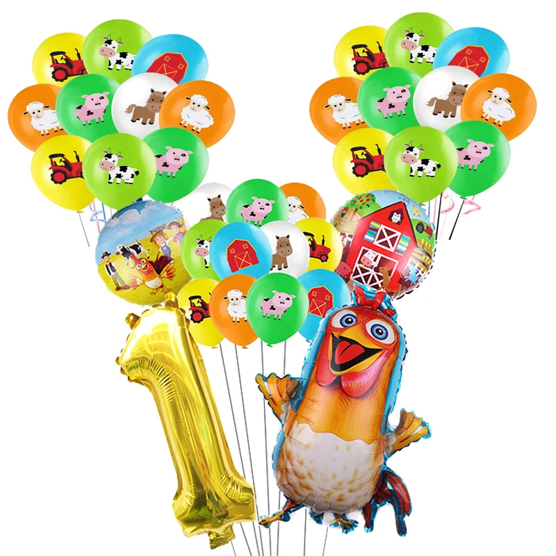 Chicken Balloon Dairy Farm Chick Tractor Foil Ballons Happy Birthday ...
