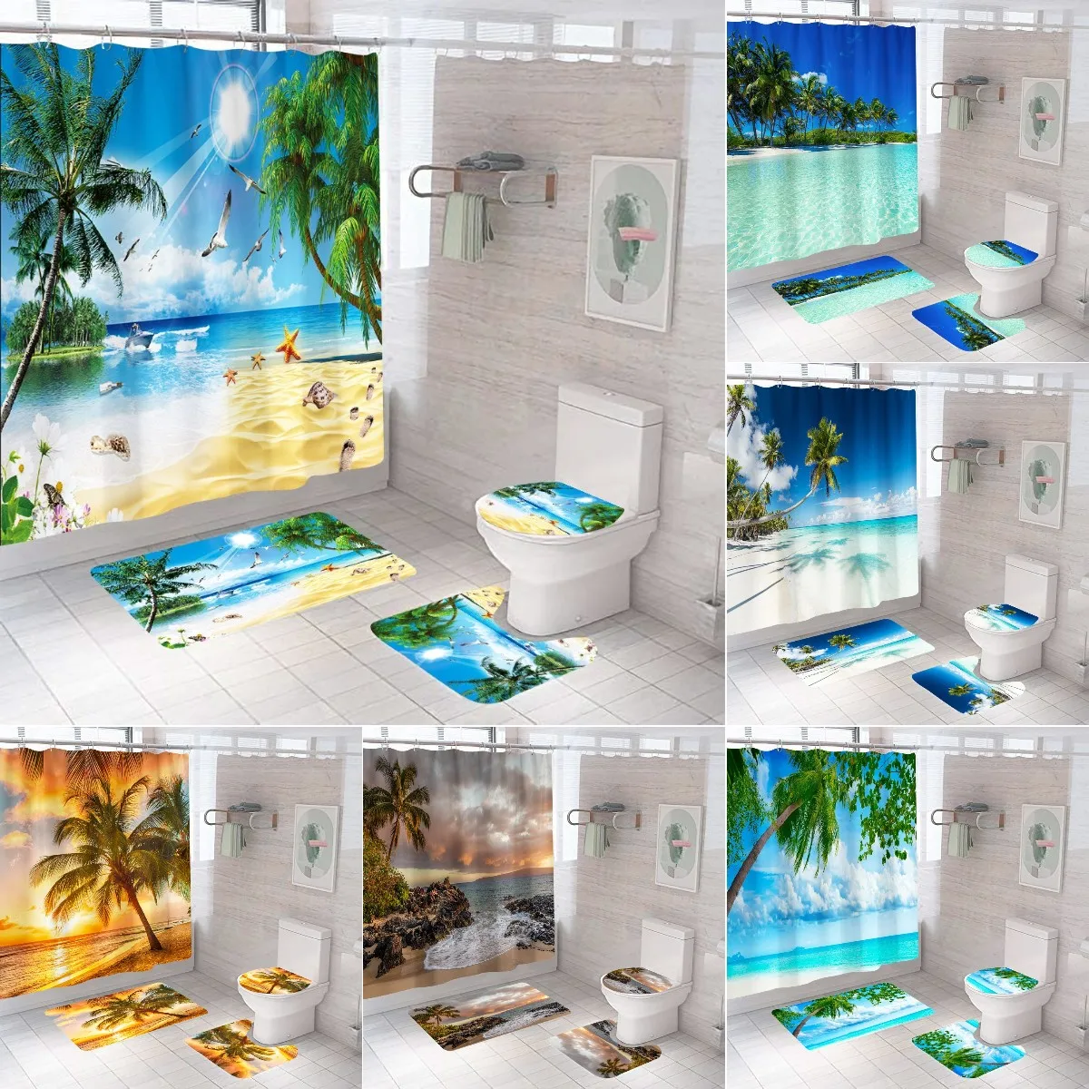 3D-Seascape-Beach-Theme-Shower-Curtain-Sets-Toilet-Cover-Bath-Mat ...