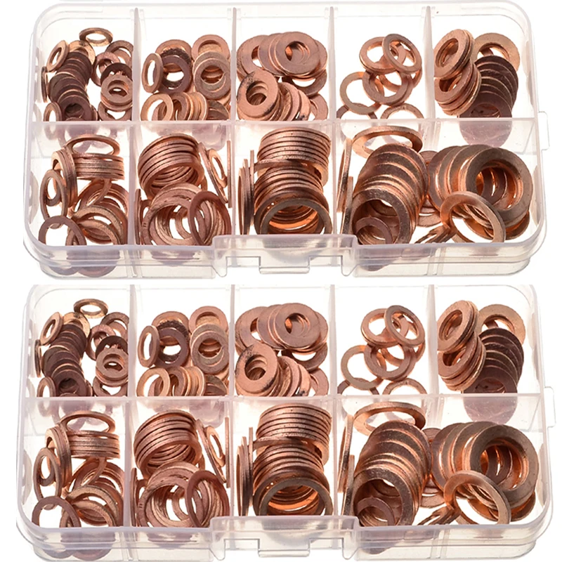 200Pcs-Copper-Washer-Gasket-Nut-and-Bolt-Set-Flat-Ring-Seal-Assortment ...