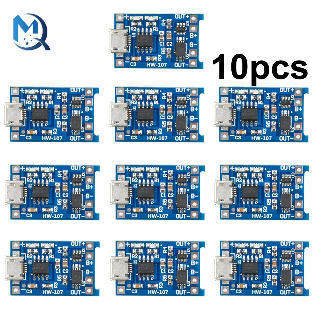 10pcs 5V 1A 18650 TP4056 Lithium Battery Charger Module Charging Board ...