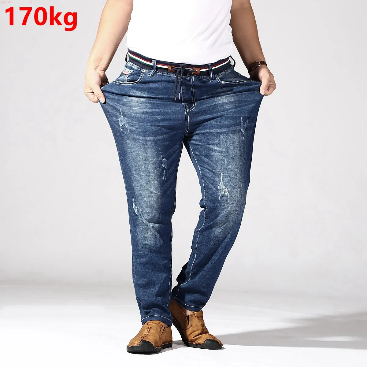 Elasticated-waist-oversized-stretch-jeans-male-plus-size-loose-big-man ...