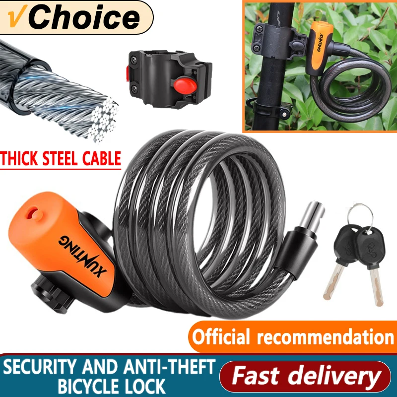100cm-Bicycle-Lock-Anti-theft-Mountain-Road-Bicycle-Wire-Chain-Lock-Key ...