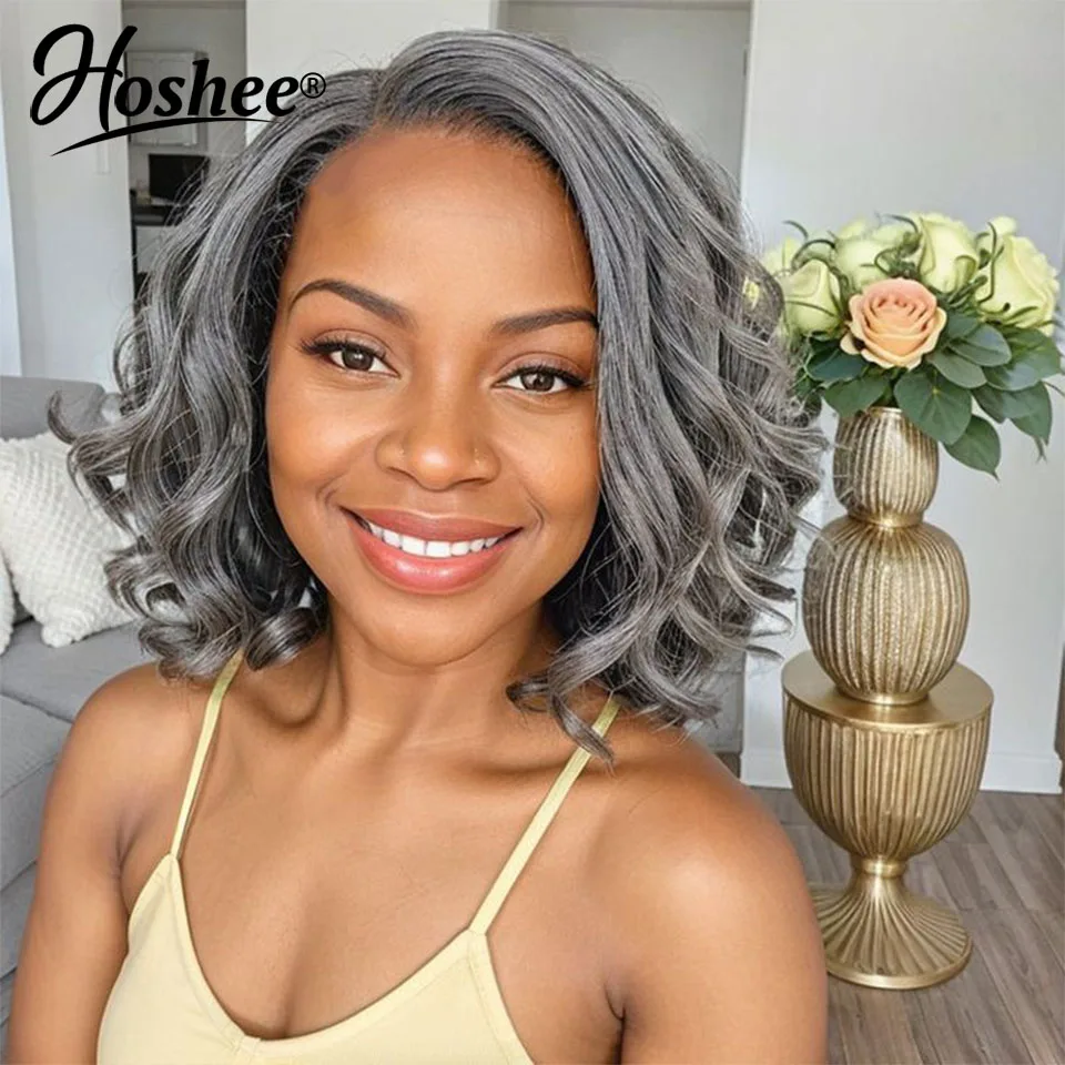 Dark-Grey-Color-Wigs-Human-Hair-Wavy-Short-Pixie-Cut-Bob-Wigs ...