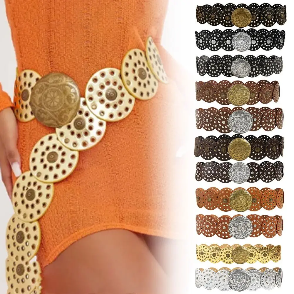 Round-Disc-Belts-Vintage-Cowboy-Y2K-Wide-Belts-Exaggerated-Metal-Buckle ...