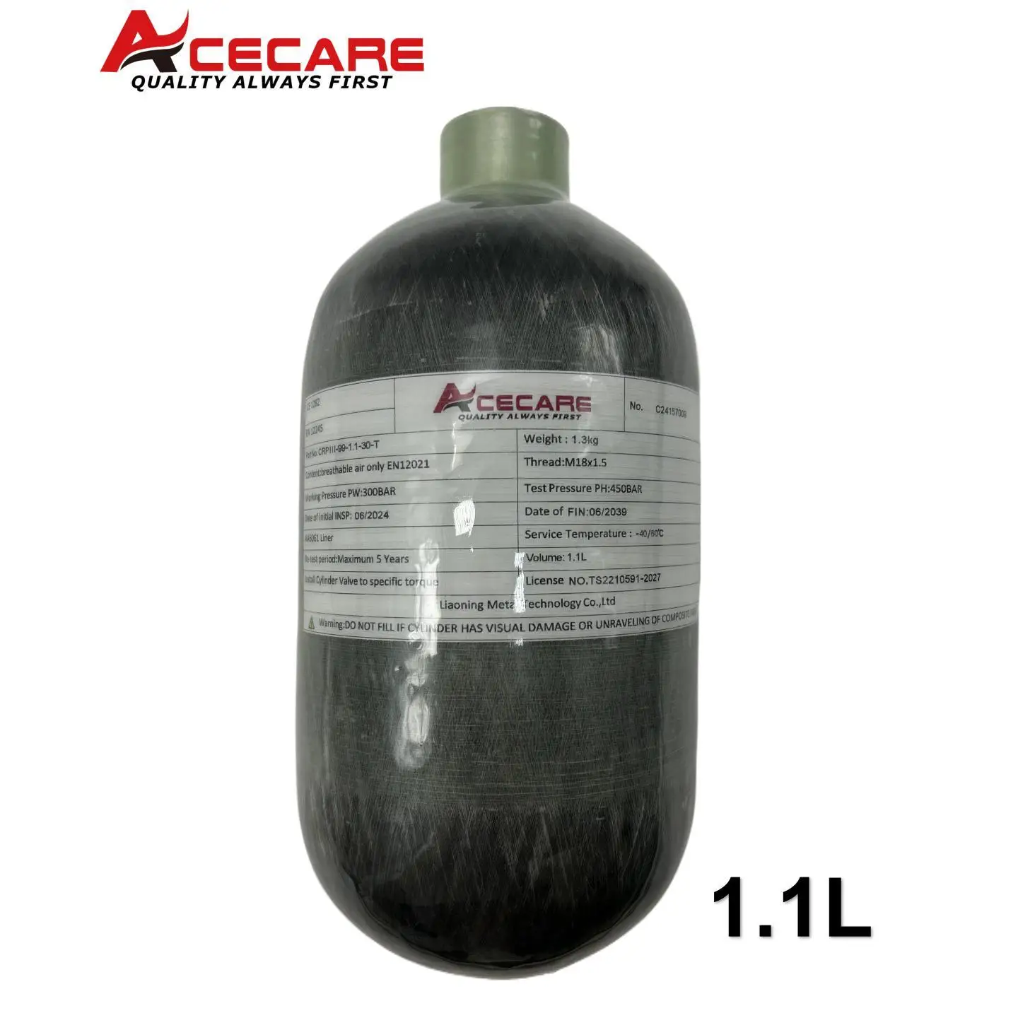 ACECARE-4500PSI-300BAR-30MPA-1-1L-Carbon-Fiber-Cylinder-CE-Scuba-Diving ...