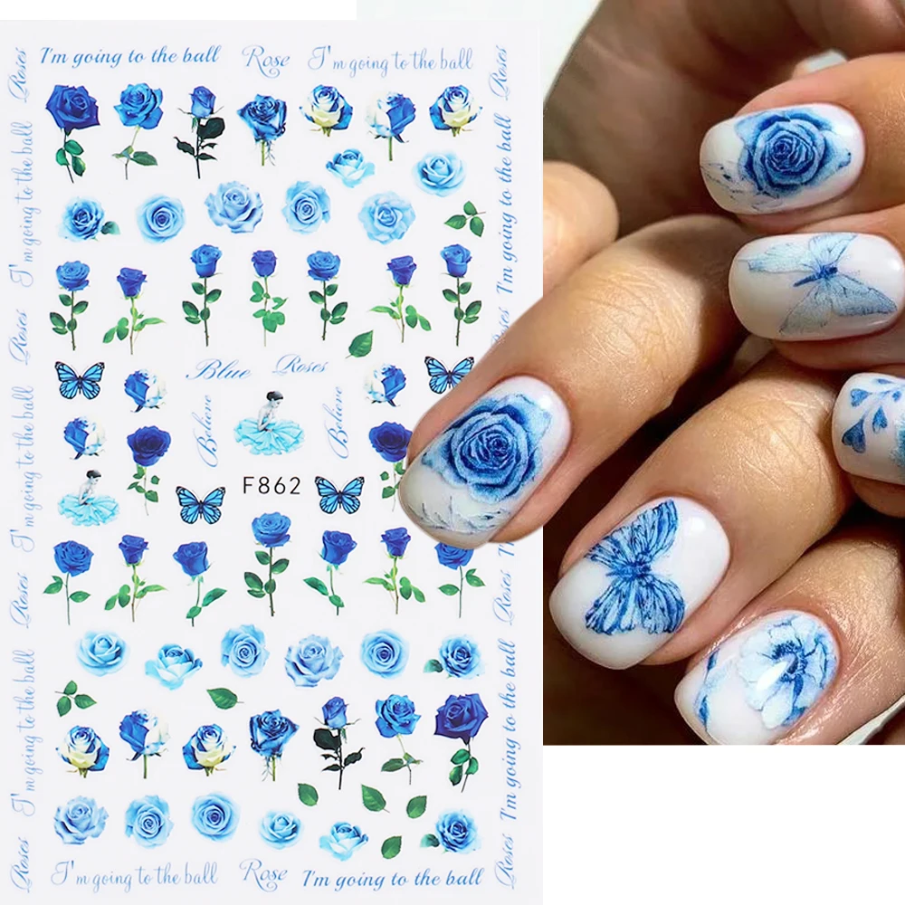 Blue Rose Nail Decals