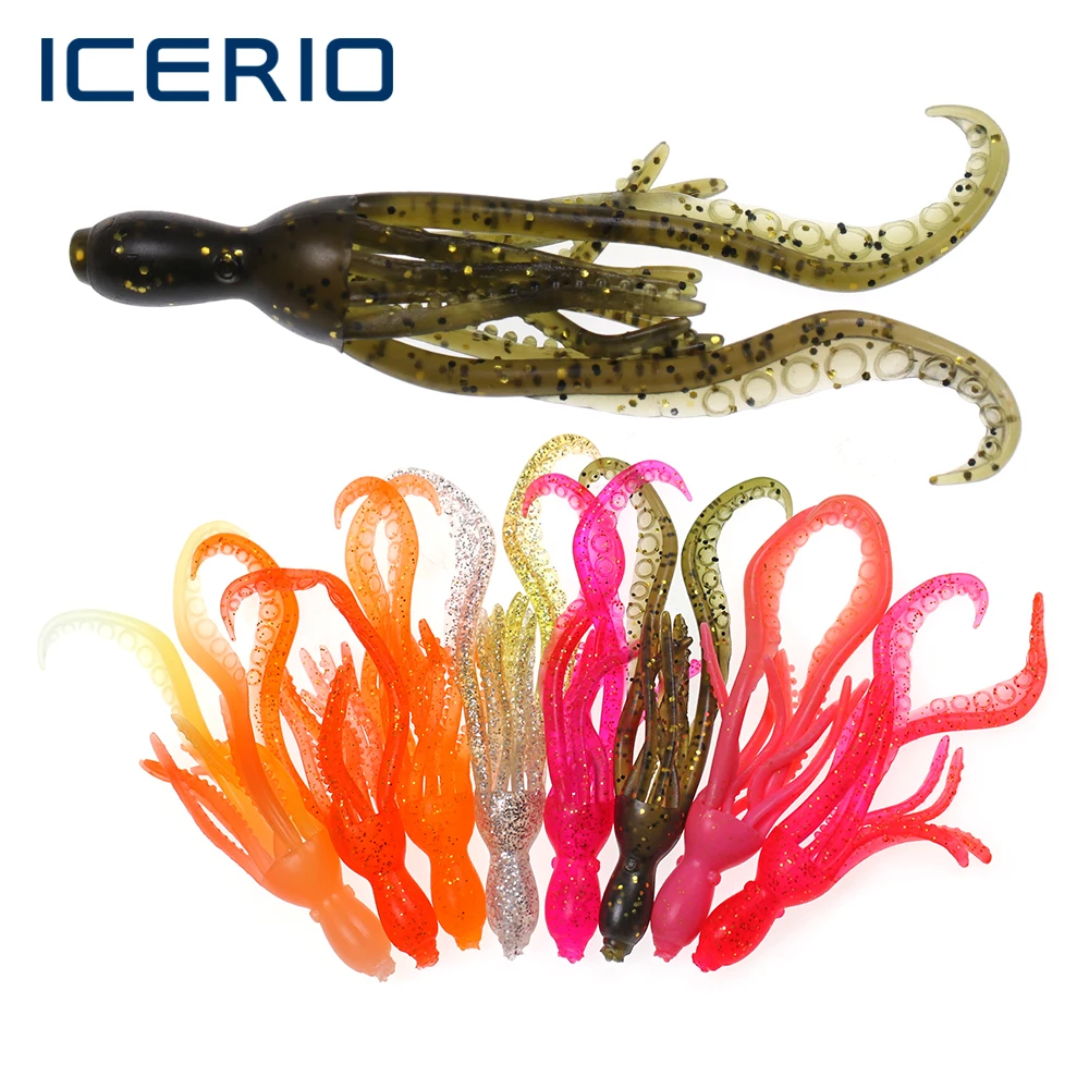 ICERIO 5PCS Fishing Soft Lure Octopus Squid Bait Jig Head Skirt TPR ...