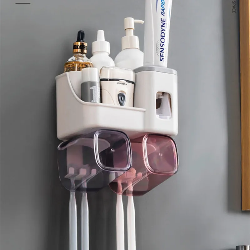 Bathroom Toothbrush Rack Free Punch Mouthwash Brushing Cup Holder Wall ...