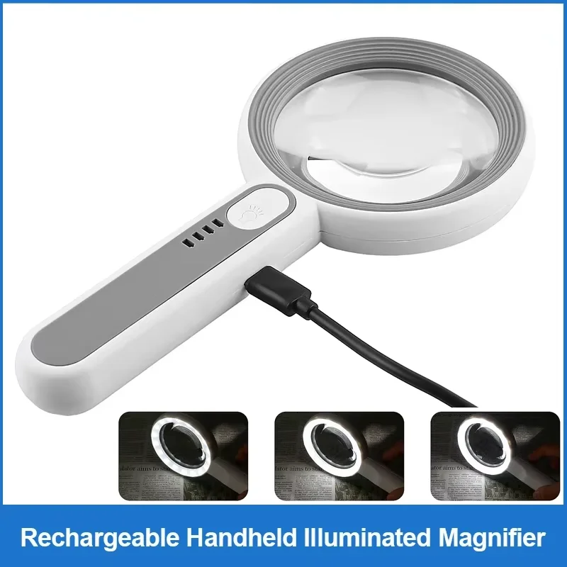 Lupa de mano recargable 12X con luz LED 3 modos para personas mayores ...