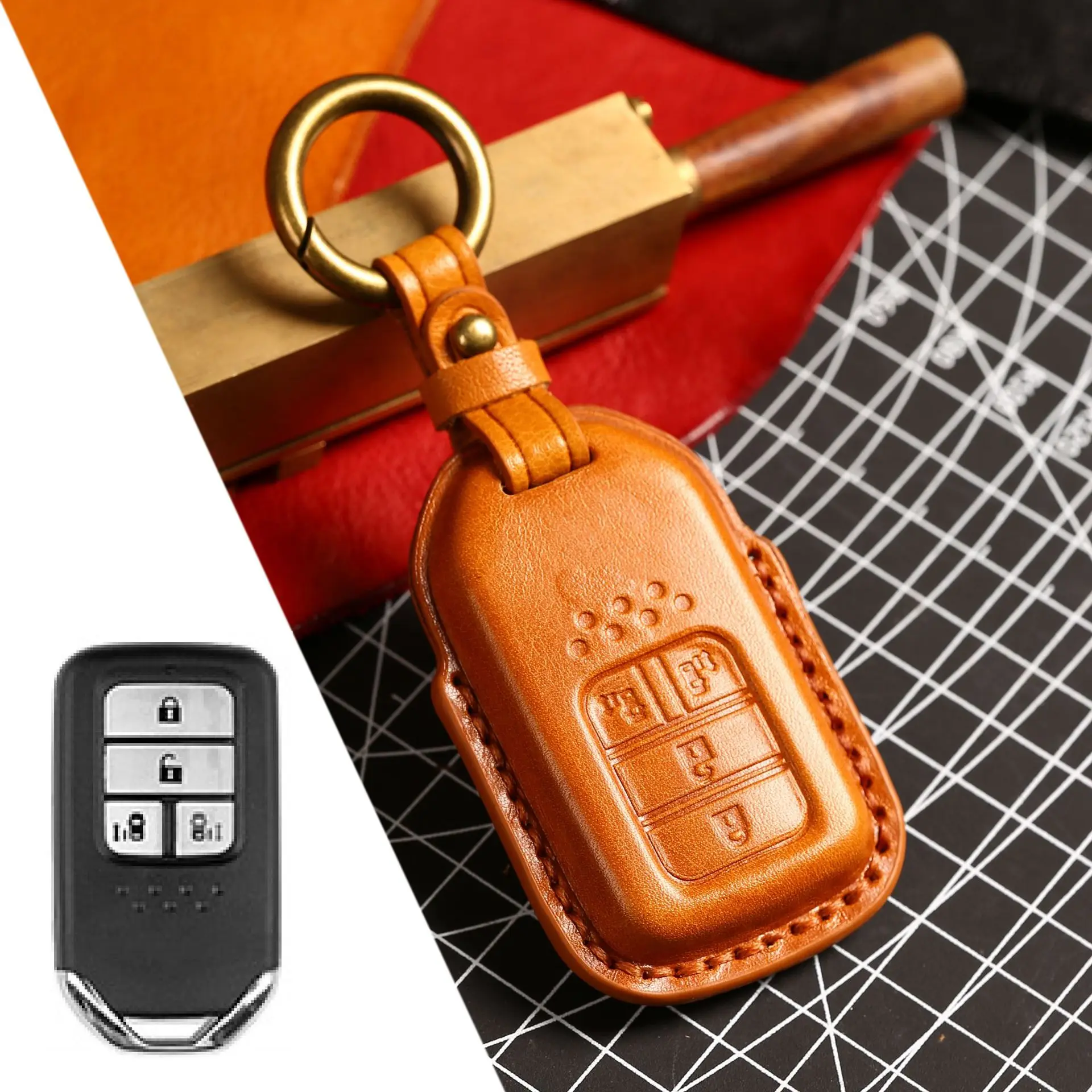 Genuine Leather Car Key Case Cover Fob Shell for Honda Odyssey StepWgn ...