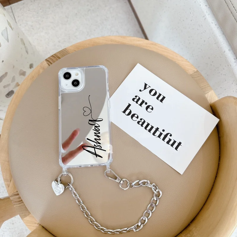 Custom Name Strap Cord Love Heart Chain Necklace Phone Case For iPhone ...