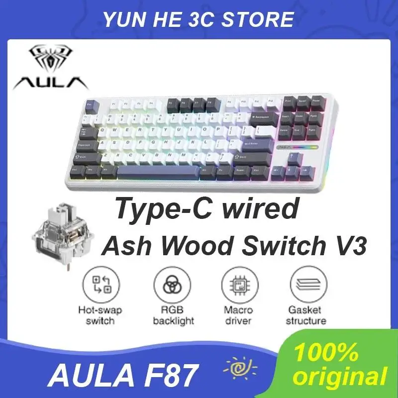 Aula-F87-Mechanical-Keyboard-Type-C-Wired-80-87-Keys-Hot-Swap-Rgb ...