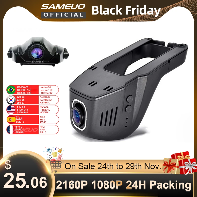 Sameuo Hidden Car Dvr Dash Cam Wifi Front And Rear Camera Hd 1440p ...