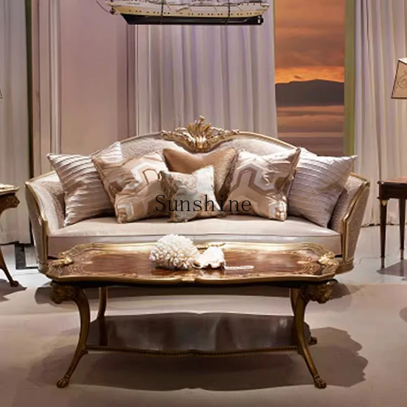 Furniture Solid wood soft bag European combination engraved single sofa ...