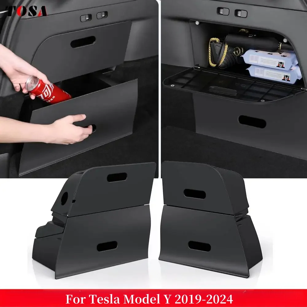 For-Tesla-Model-Y-2019-2024-Rear-Trunk-Organizer-Side-Storage-Box ...