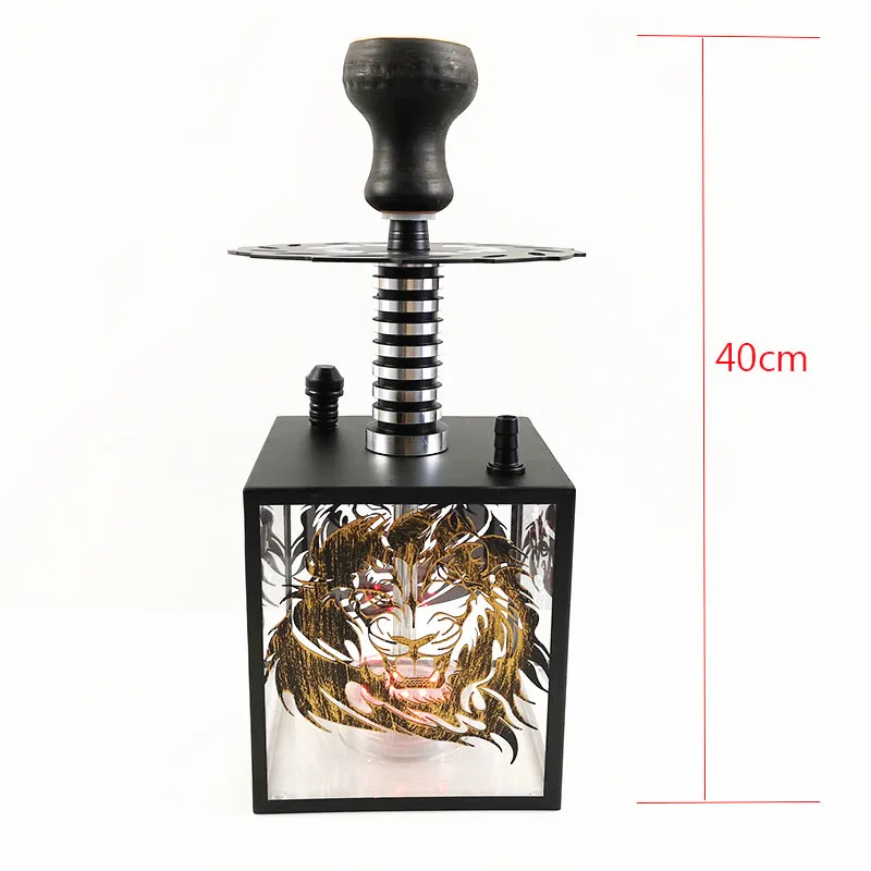 A-square-led-shisha-cube-portable-acrylic-hookah-lion-painted-clay-head ...