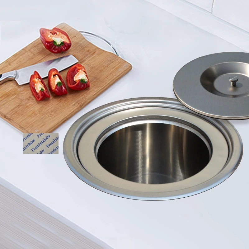 8L Stainless Steel Countertop Bench Top Mount Waste Garbage Trash Bin ...