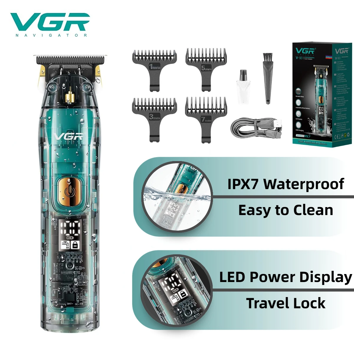 VGR 헤어핀 IPX7 방수 바리깡 직업적인 헤어 커팅 머신 무선 투명한 남성용 트리머 V 961| | - AliExpress