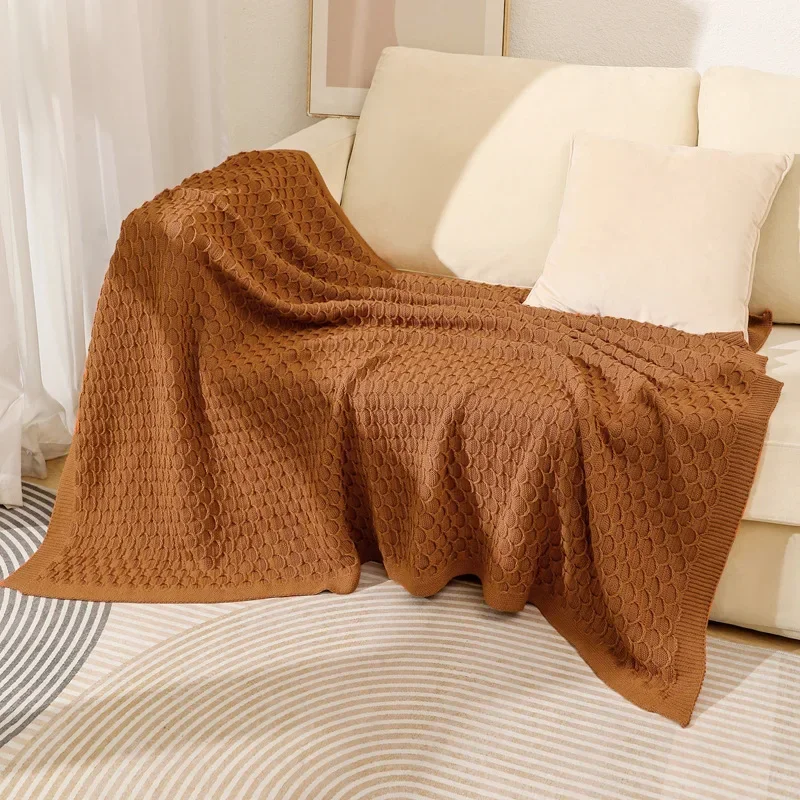 Soft Knitted Blanket Solid Color Blanket For Bed Travel Sofa Versatile ...