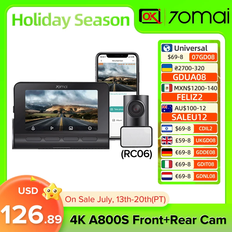 70mai-A800S-Dash-Camera-4K-Ultra-HD-UHD-Dual-Vision-with-GPS-Built-in ...