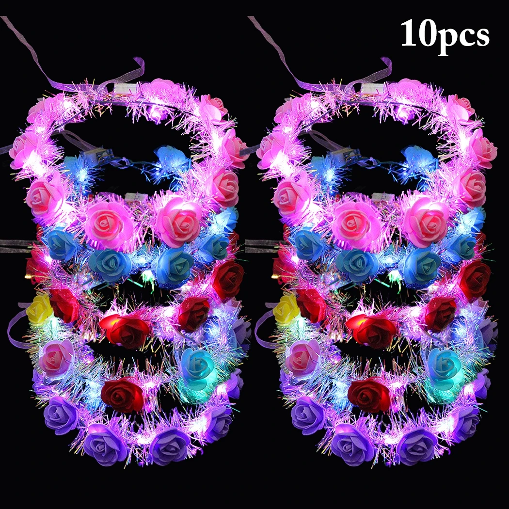 10PCS-LED-Flower-Crown-Fairy-14-LED-Light-Up-Hair-Wreath-Party-Floral ...