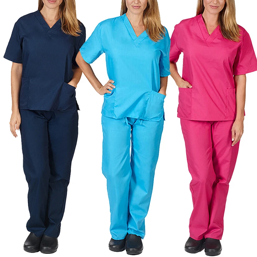 Nurse-Uniform-Suit-Two-piece-Nursing-Doctor-Short-Sleeve-Top-Pant-Solid ...