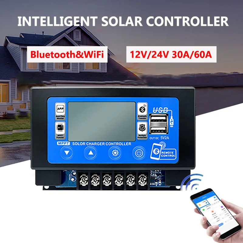 30A 60A MPPT Solar Controller with Bluetooth WiFi 12V/24V Solar Charge ...