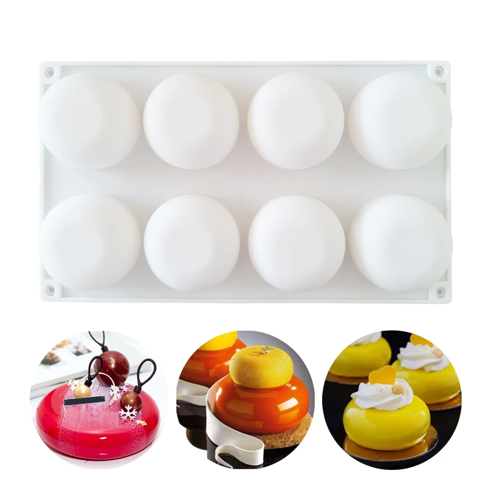 8 Cavities Silicone Flat Round Cake Mold | Silicone Mold Chocolate ...
