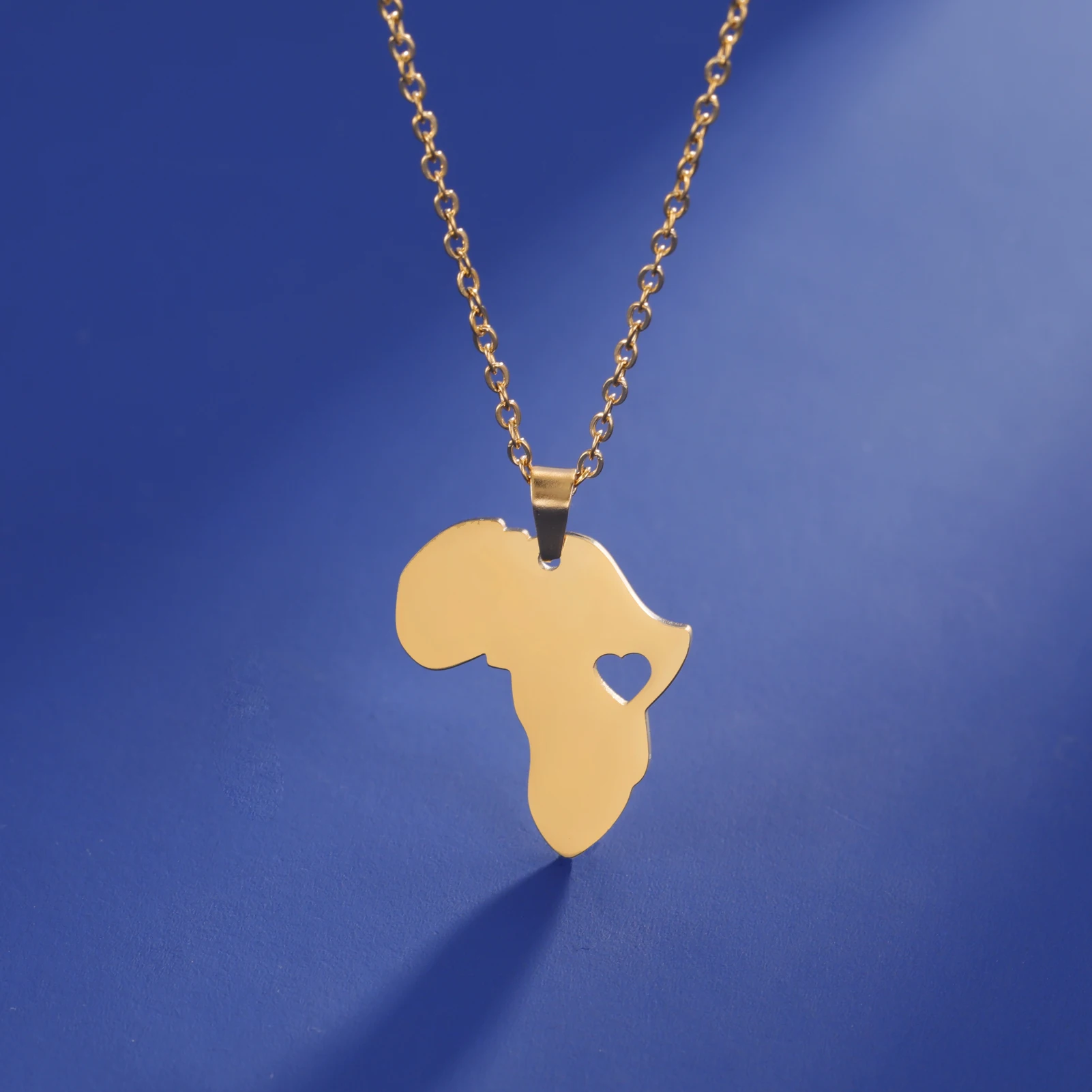 Africa-Heart-Map-Pendant-Necklace-Stainless-Steel-Gold-Color-Chain-for ...