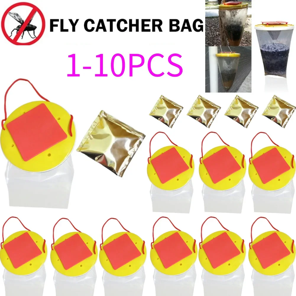 1-10pcs Hanging Fly Catcher Trap Insect Bug Killer Fly Catching Bag For ...