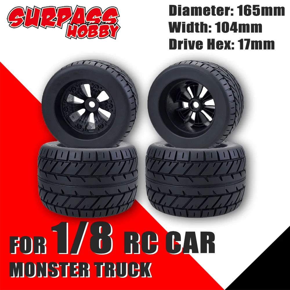 Surpass Hobby 1/8 2pcs 170mm Tires Wheels Monster Truck Tyre Wheel 17mm ...