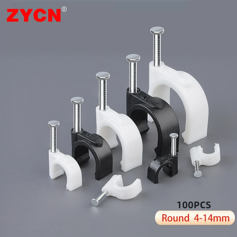 100PCS Round Cable Clips 4mm 6mm 8mm 10mm Wire Organize Electrical Cord ...