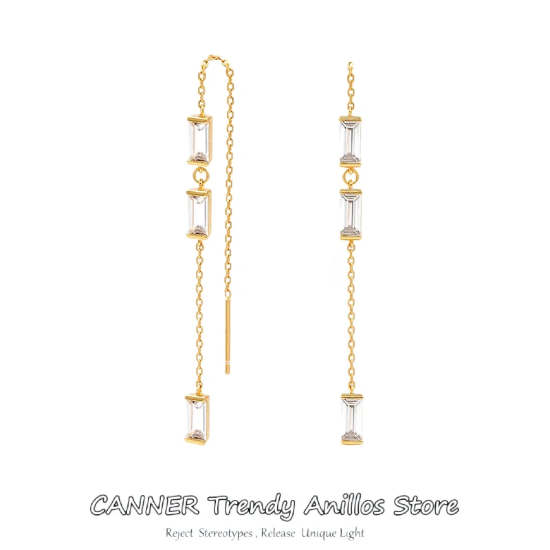 Chain Pendant Drop Earrings Gold 925 | 925 Silver Drop Crystal Earing ...