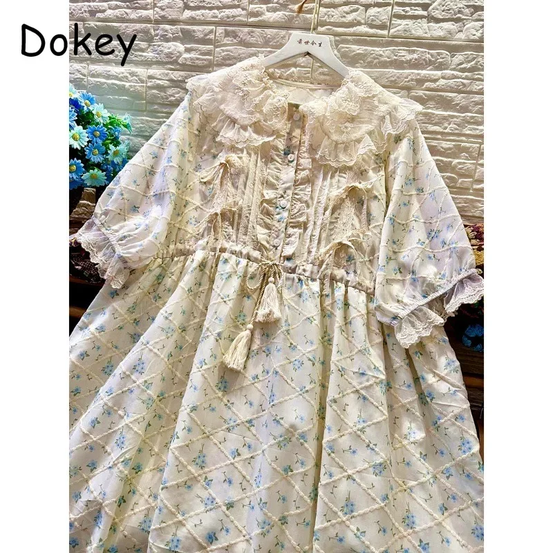Vintage-Flower-Lace-Ruffled-Lolita-Cotton-Linen-Dress-Women-Mori-Girl ...