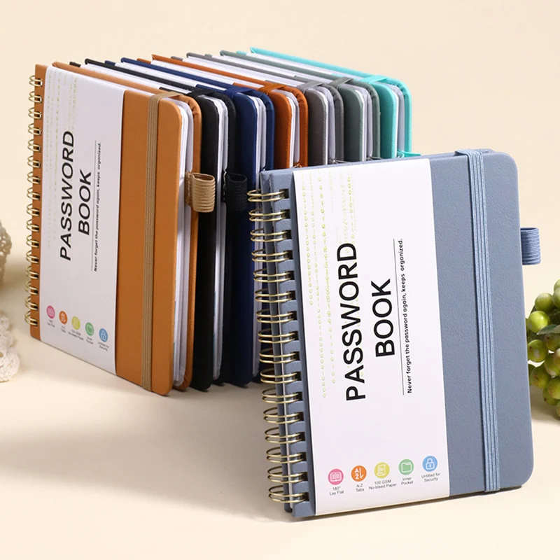 Spiral Password Keeper Book + Colorful Alphabetical Tabs & Pen Holder ...