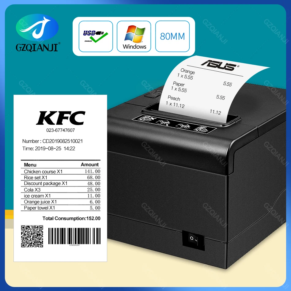 80mm Wifi Bluetooth Thermal Receipt POS Printer With Auto Cutter For ...