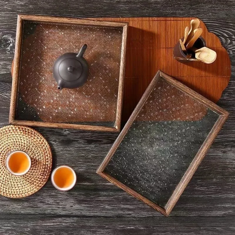 Vintage-Walnut-Glass-Tray-Rectangular-Solid-Wood-Tea-Tray-Storage-Tray ...