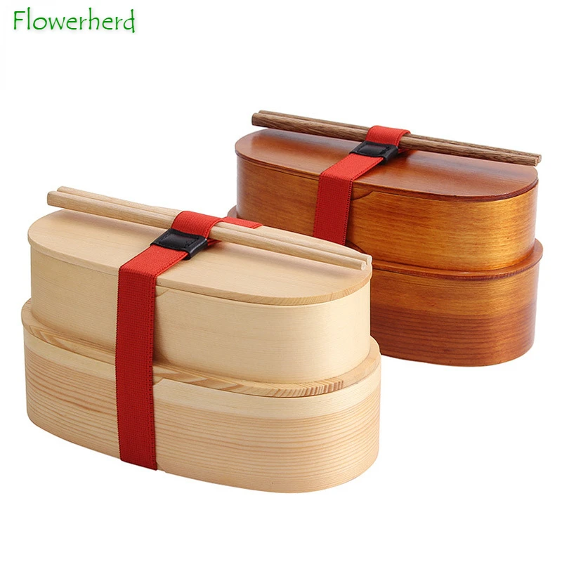 Double-layer-Japanese-style-Bento-Box-Student-Divided-Lunch-Wooden ...