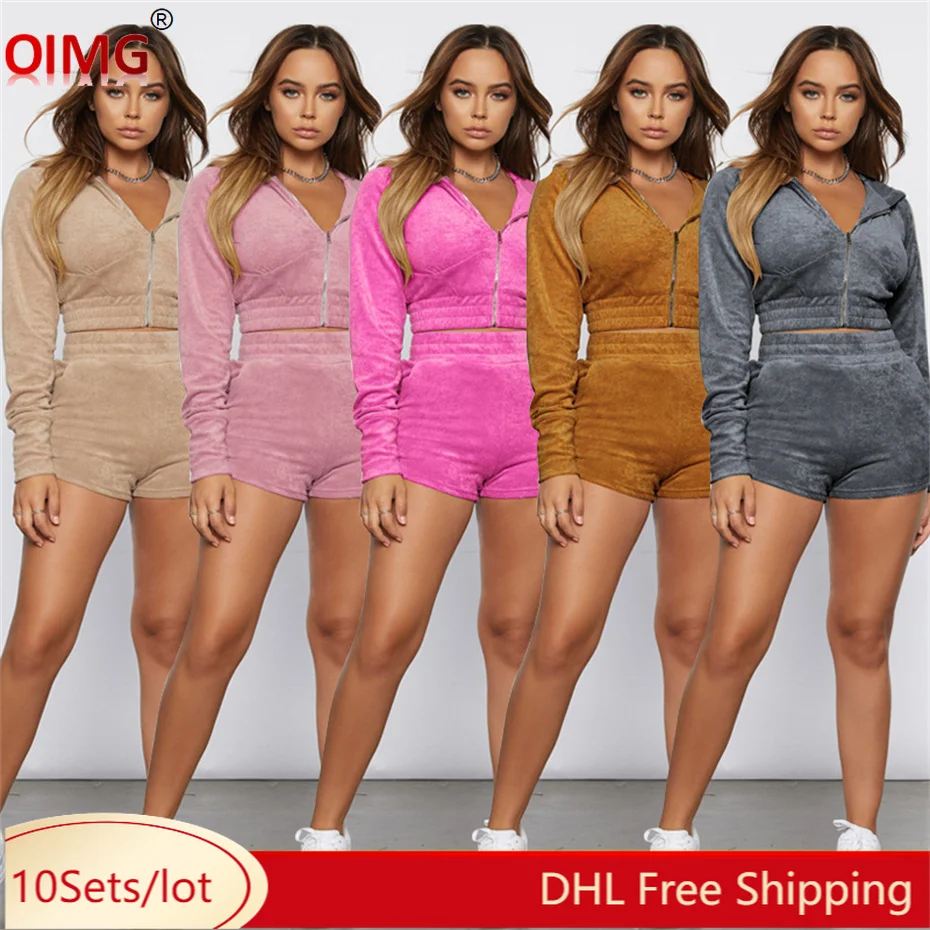10-Wholesale-Velvet-Tracksuits-Women-Fall-Winter-Sweatsuits-Long-Sleeve-Hooded-Jacket-Shorts-Two ...