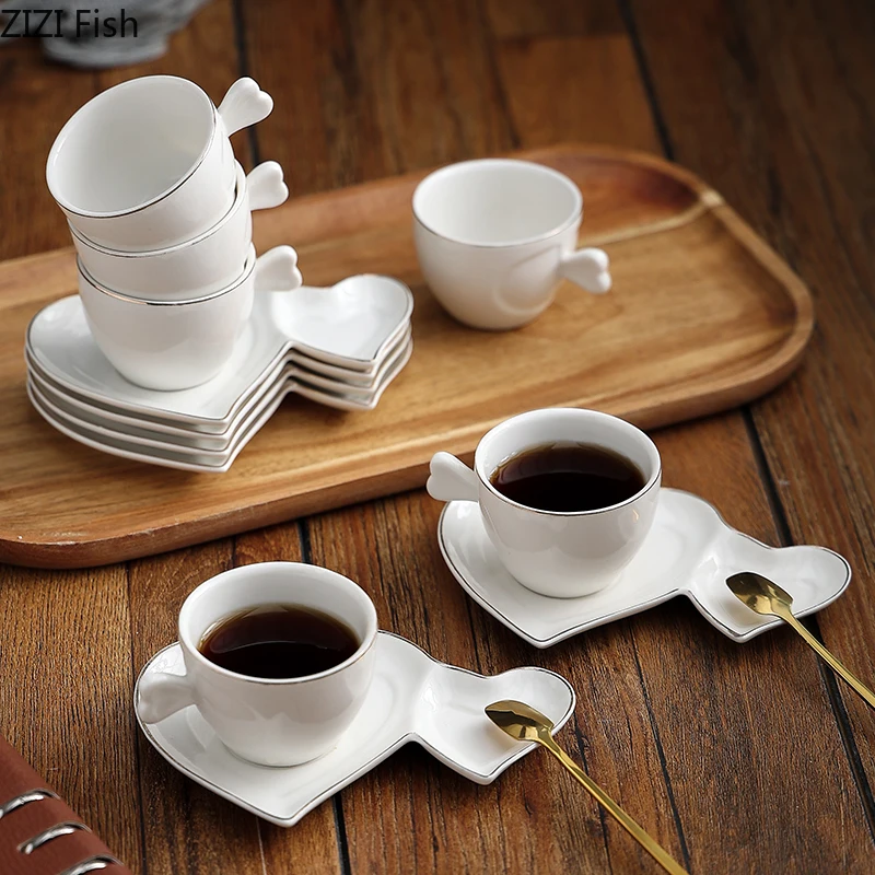 65ml Espresso Coffee Cup Ceramic Cup and Saucer Set Heart-shaped Cup ...